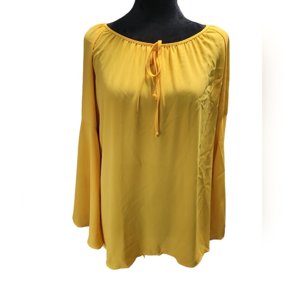 Tacera | Tops | Tacera Mustard Yellow Sheer Blouse With Wide Sleeves ...